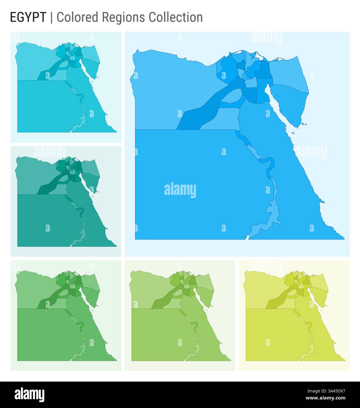 Egypt map collection. Country shape with colored regions. Light Blue ...