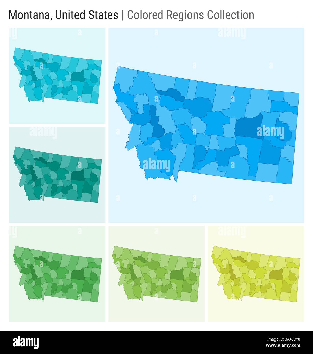 Montana, United States. Map collection. State shape. Colored counties ...
