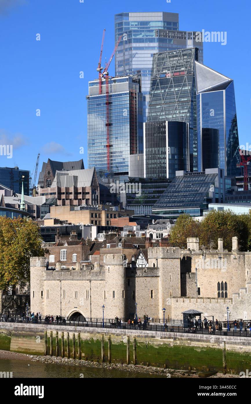 City of London skyscrapers rising up behind the Tower of London ...