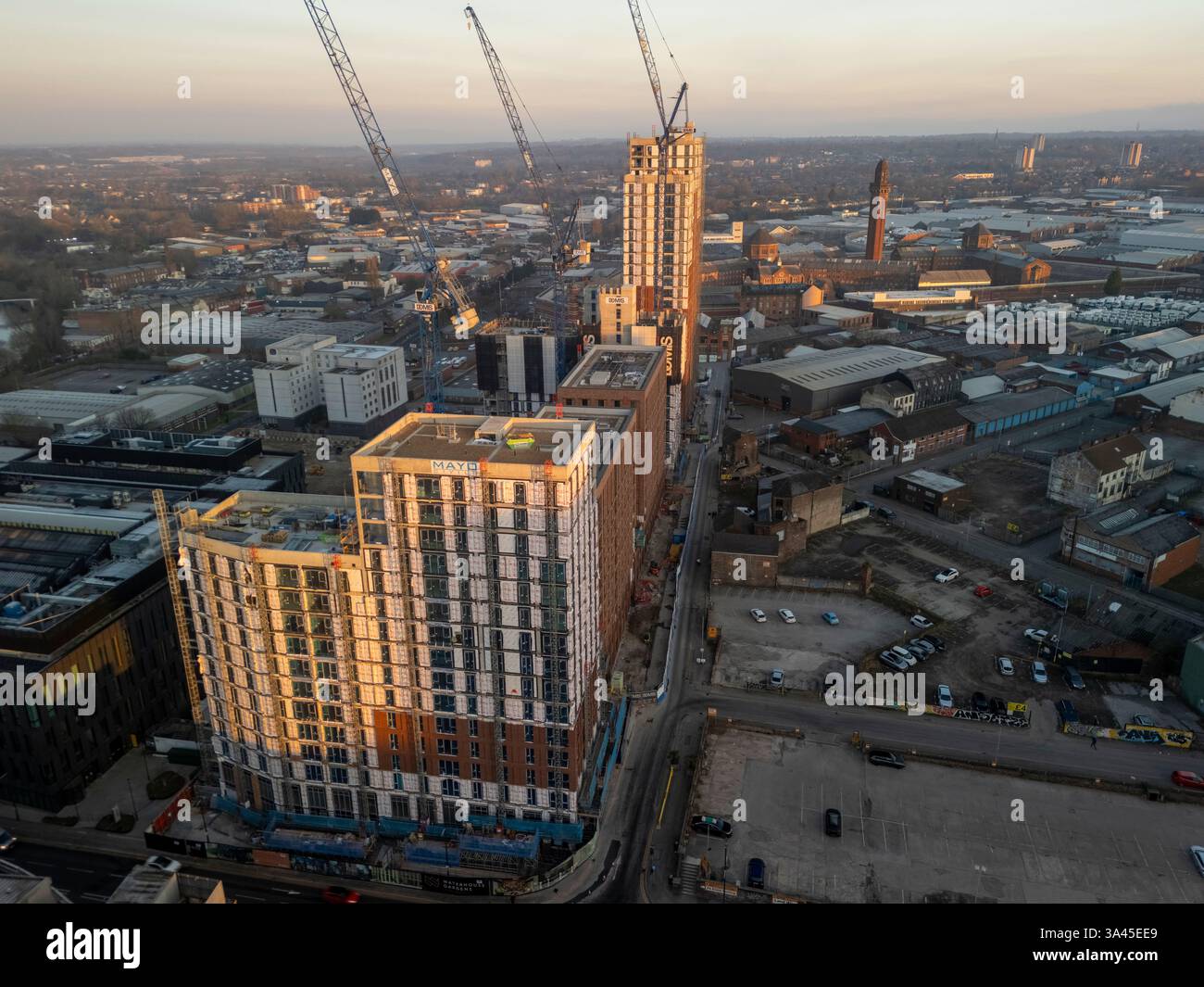 Aerial image of develipong high-rises on Strangeways, Manchester UK ...