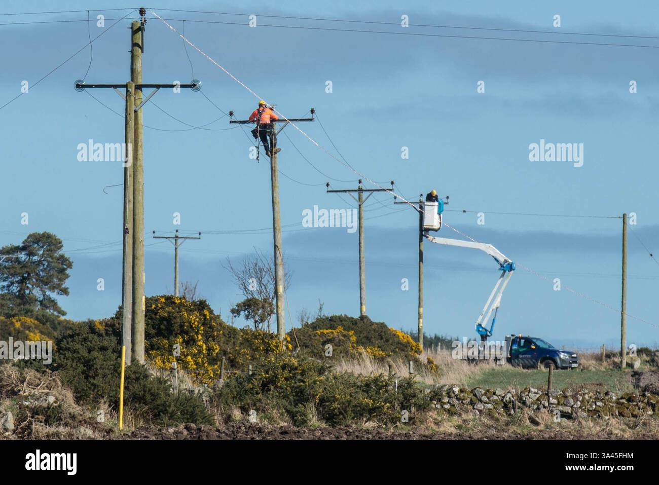 Scotland UK Electricty Lines under repair/referbishment near Netherly ...