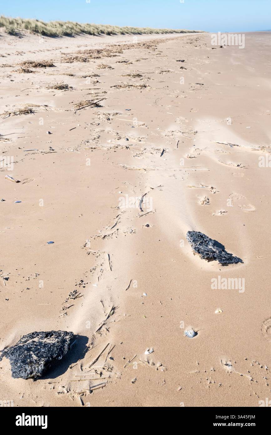 18 March 2025. Plastic pollution in the form of burnt & fused nurdles ...