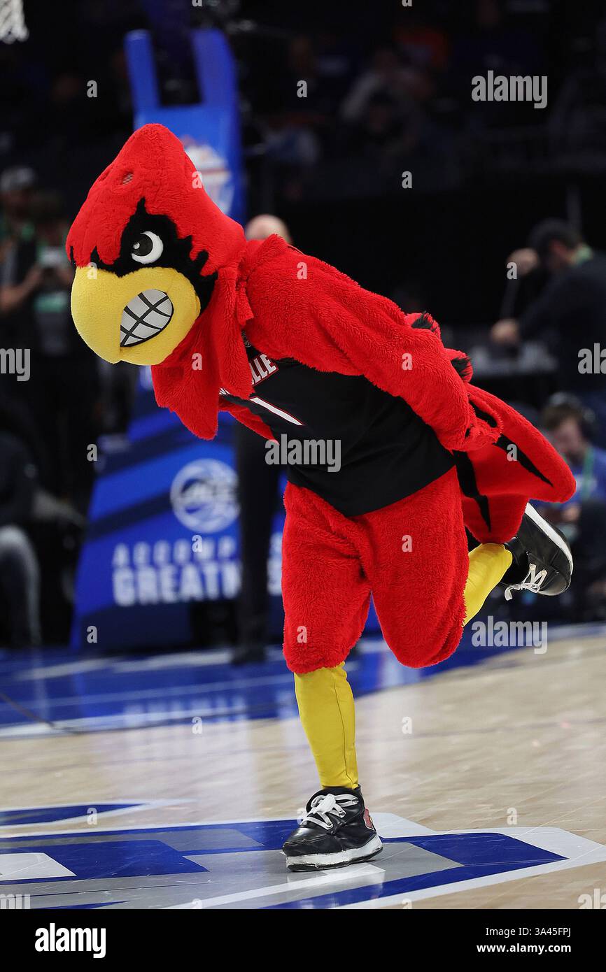 CHARLOTTE, NC - MARCH 14: Louisville mascot during the ACC Men's ...