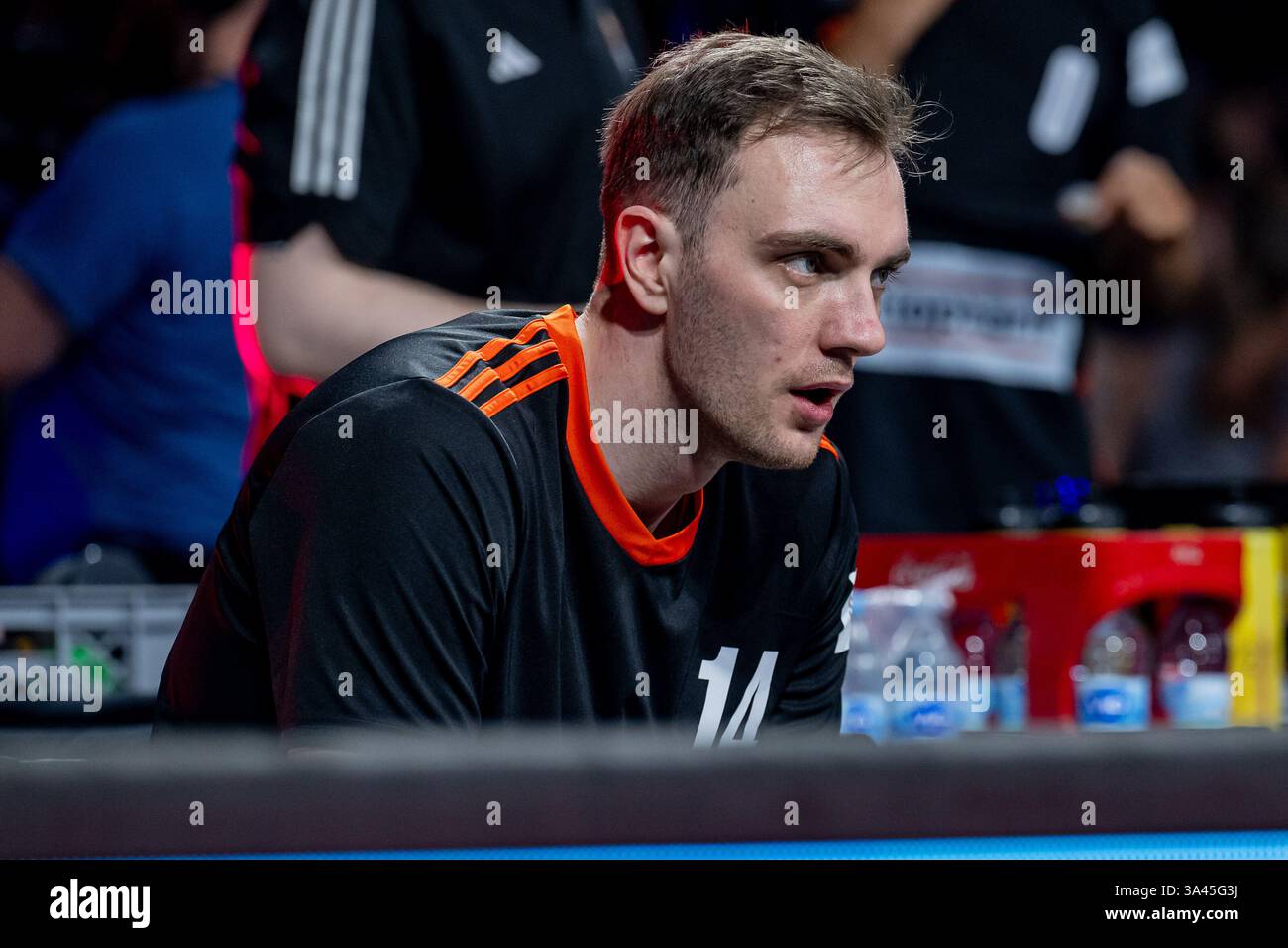 Philipp Herkenhoff (ratiopharm Ulm, #14) auf der Bank. GER, FC Bayern Muenchen Basketball vs ...