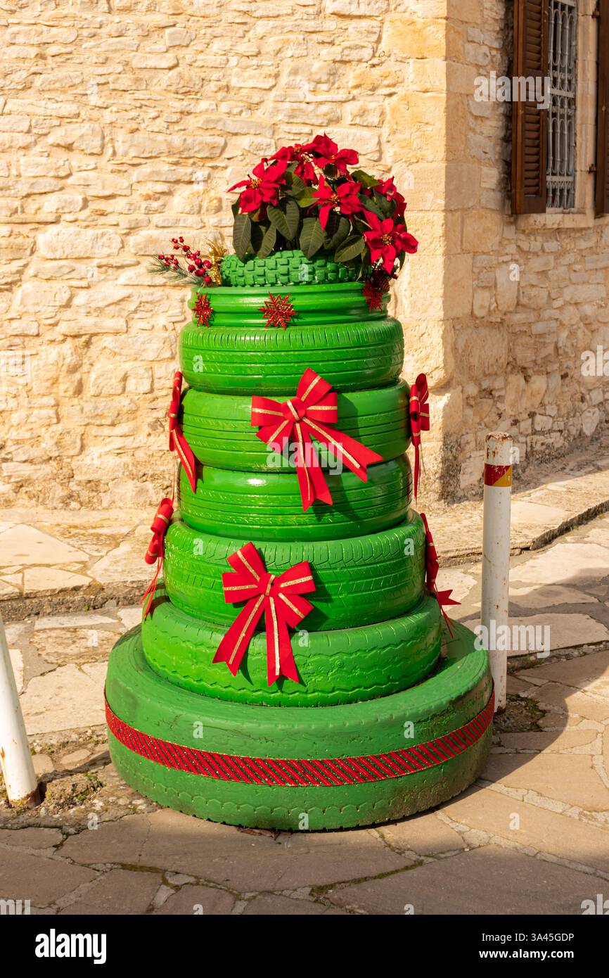 Creative Christmas tree design built of car tires at Laneia village ...