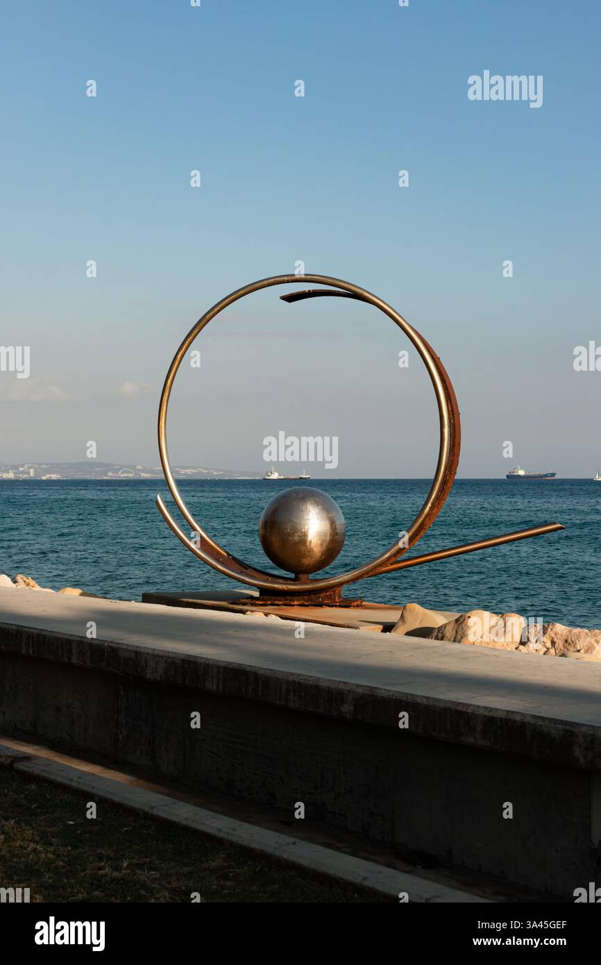 Limassol, Cyprus- December 20, 2024: "Frozen Wave" sculpture by Victor ...