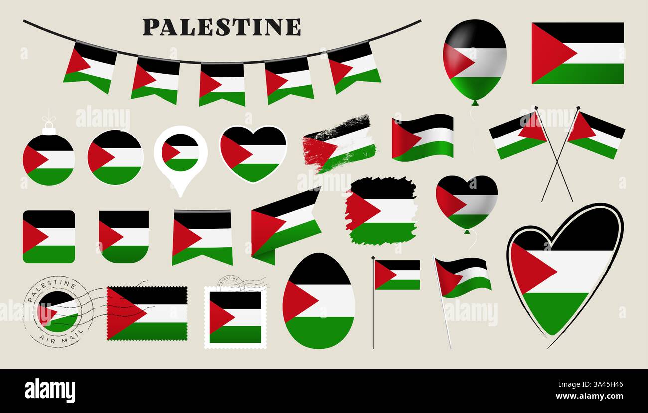 palestine flag set. Various National flag collection with different ...