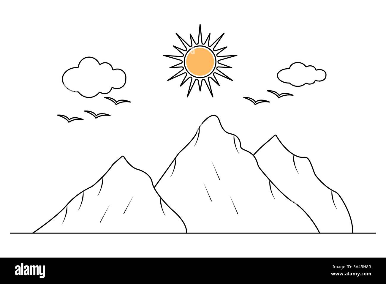 Mountain continuous one line art drawing with outline vector ...