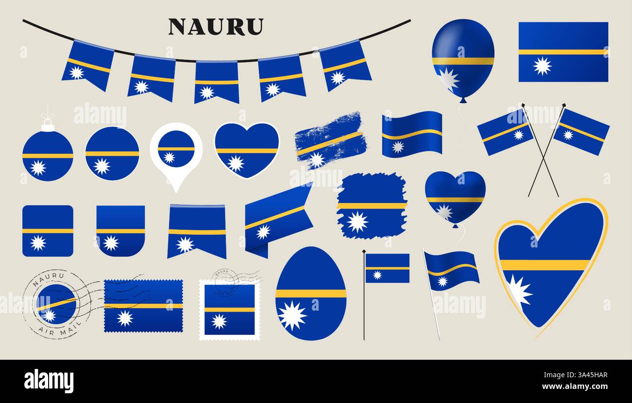 nauru flag set. Various National flag collection with different shapes ...