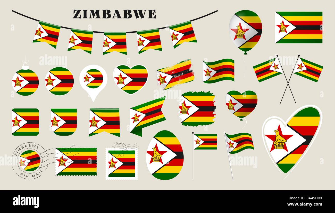 zimbabwe flag set. Various National flag collection with different ...