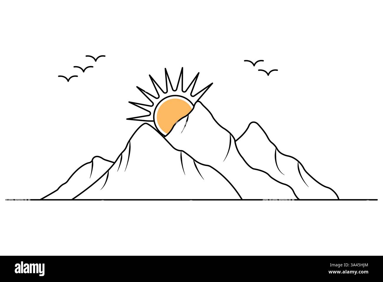 Mountain continuous one line art drawing with outline vector ...
