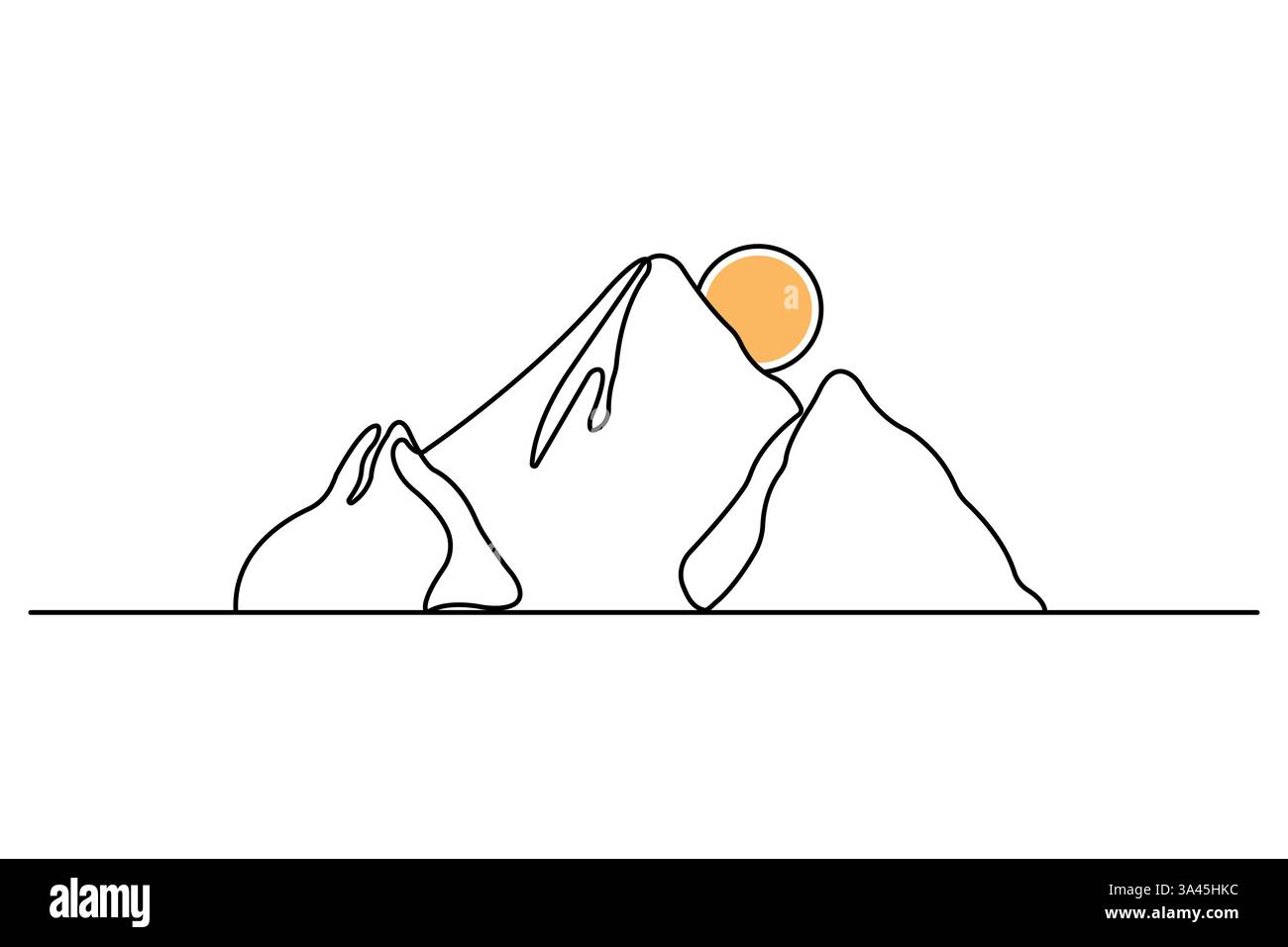 Mountain continuous one line art drawing with outline vector ...