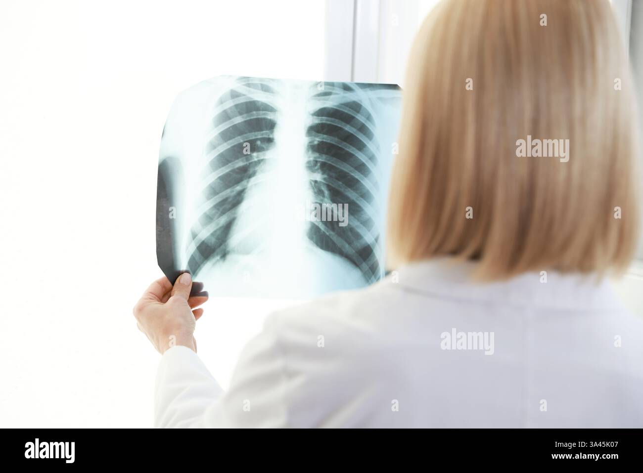 Doctor examining chest x-ray near window in clinic, back view Stock ...