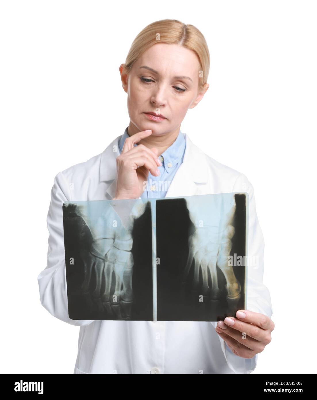 Doctor examining foot x-ray on white background Stock Photo - Alamy