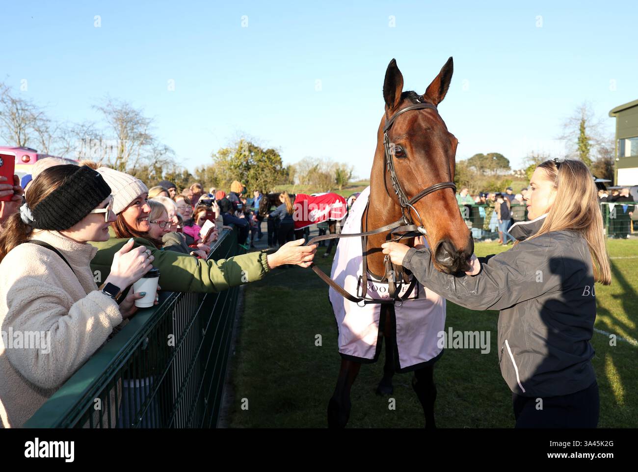 Fans greet Inothewayurthinkin with groom Caoimhe O'Brien during the ...
