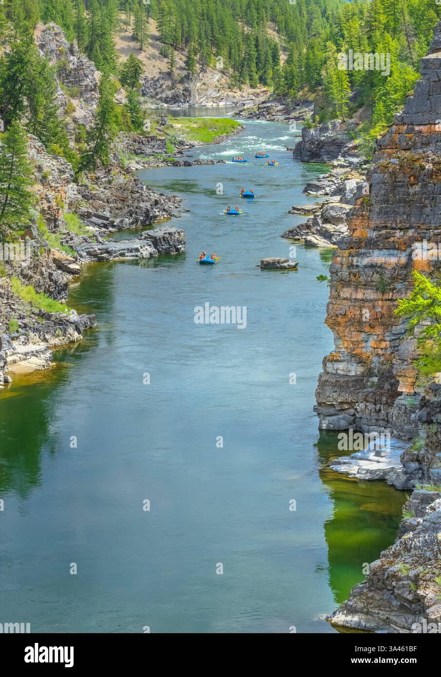 rafters floating through alberton gorge on the clark fork river near ...