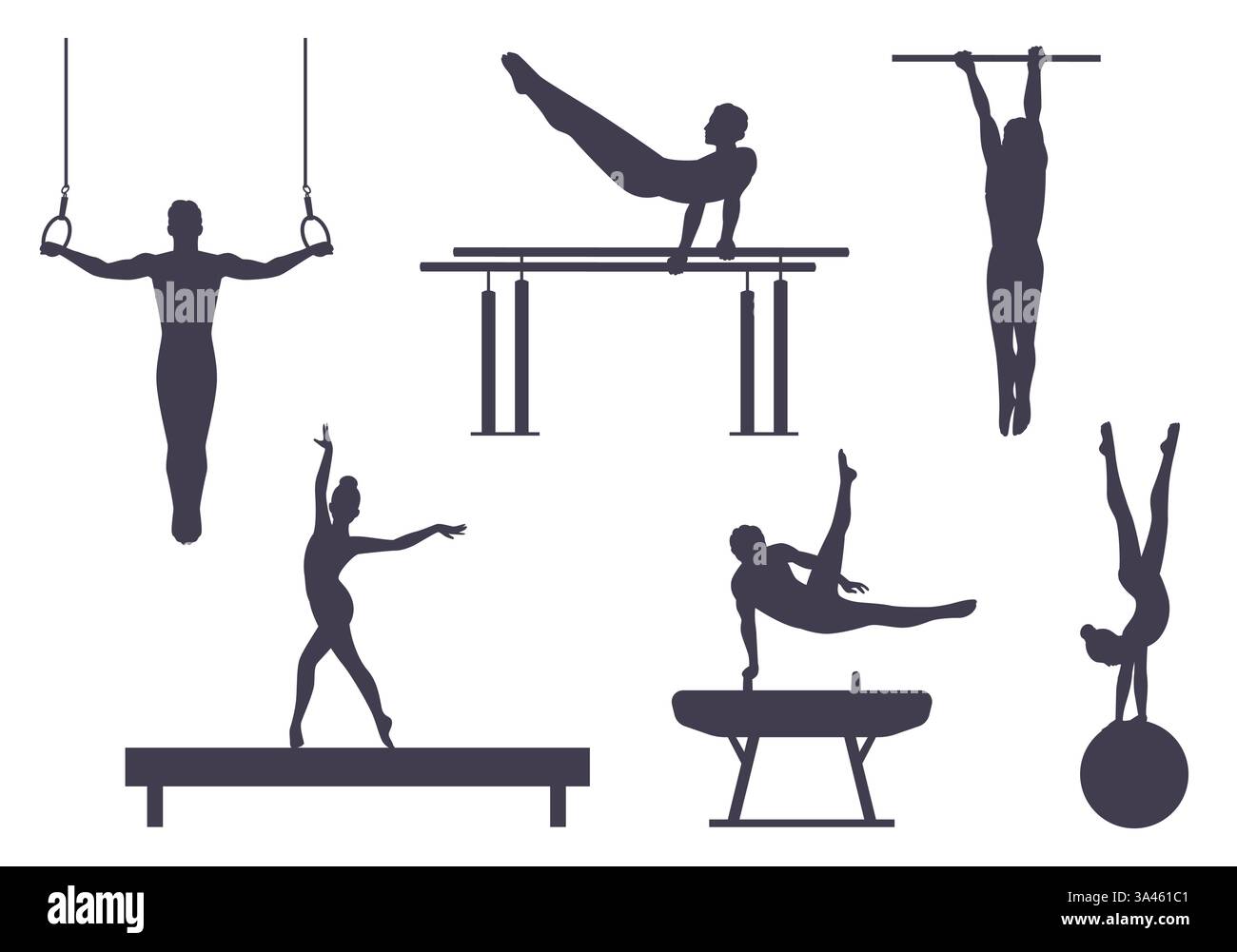 Set silhouettes athletes. Men and women professional gymnasts. Acrobat ...