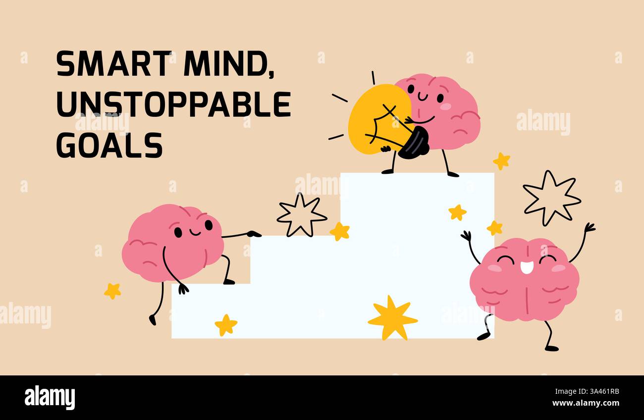 Brain characters poster. Cartoon funny mind mascot with idea bulb ...