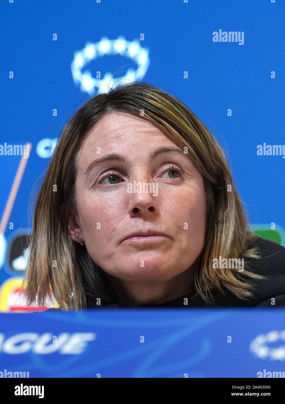 Chelsea manager Sonia Bompastor speaks during a press conference at The ...