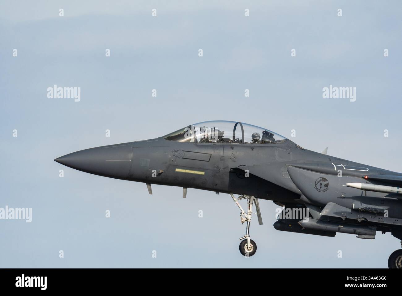 Cockpit close-up of a USAF McDonnell Douglas F-15 Eagle arriving at RAF ...