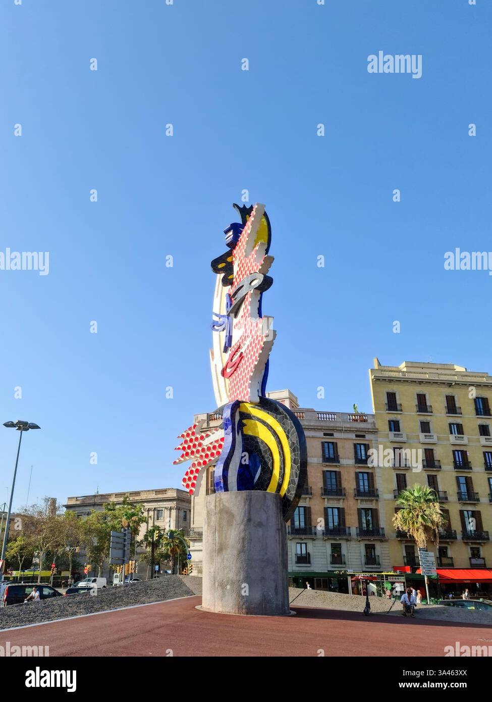 Barcelona, Spain 21. July 2024, Colorful Woman's Head sculpture by the artist Joan Miro, located ...