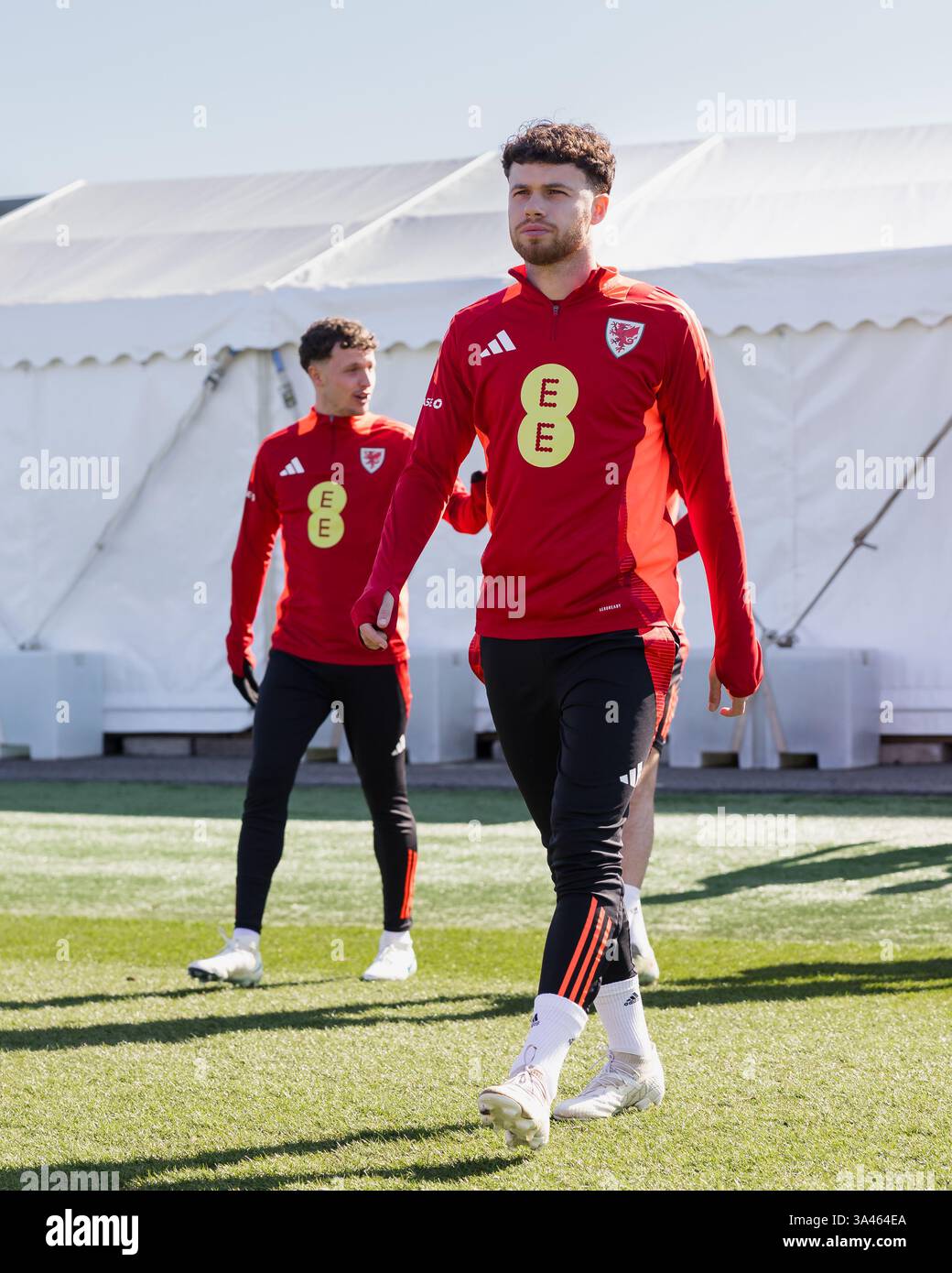 PONTYCLUN, UK. 18th Mar, 2025. Wales' Neco Williams during a training ...