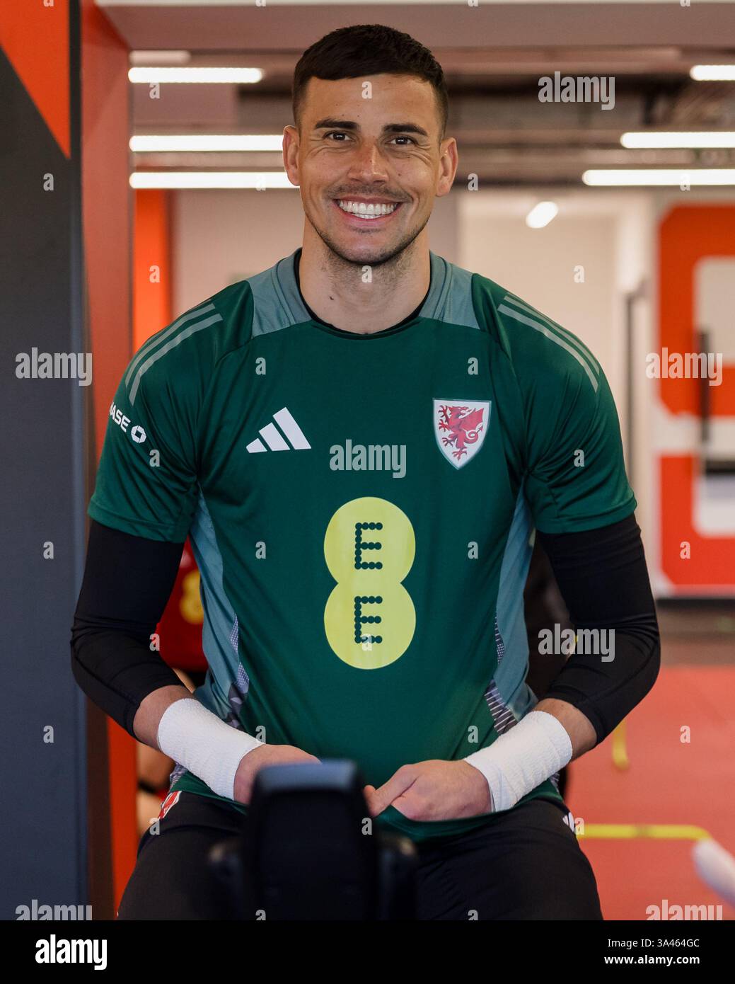 PONTYCLUN, UK. 18th Mar, 2025. Wales' goalkeeper Karl Darlow during a ...