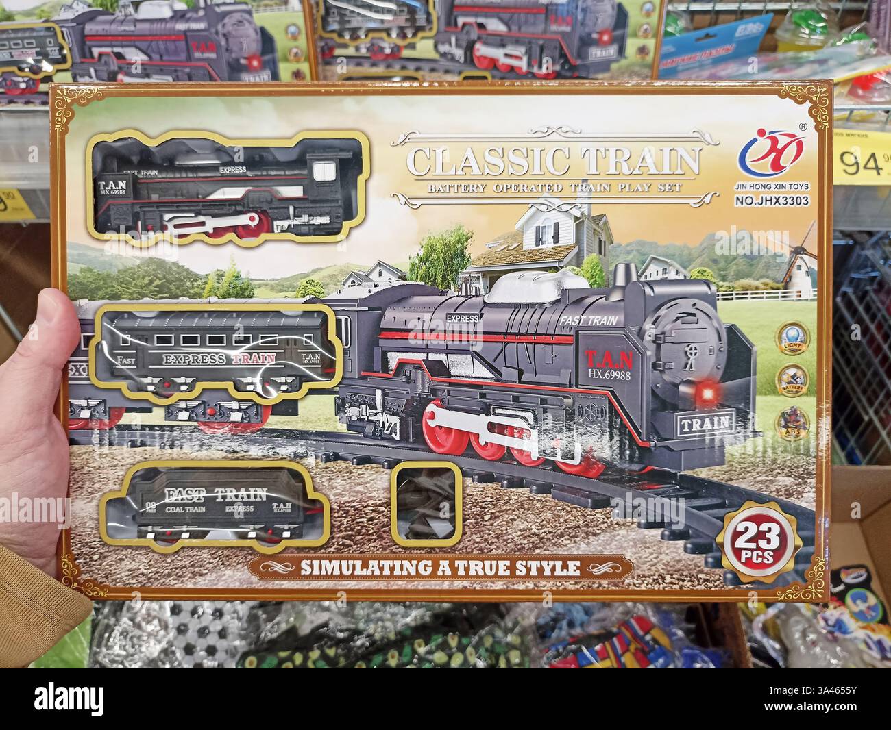 Classic train battery operated toy set with locomotive and carriages ...