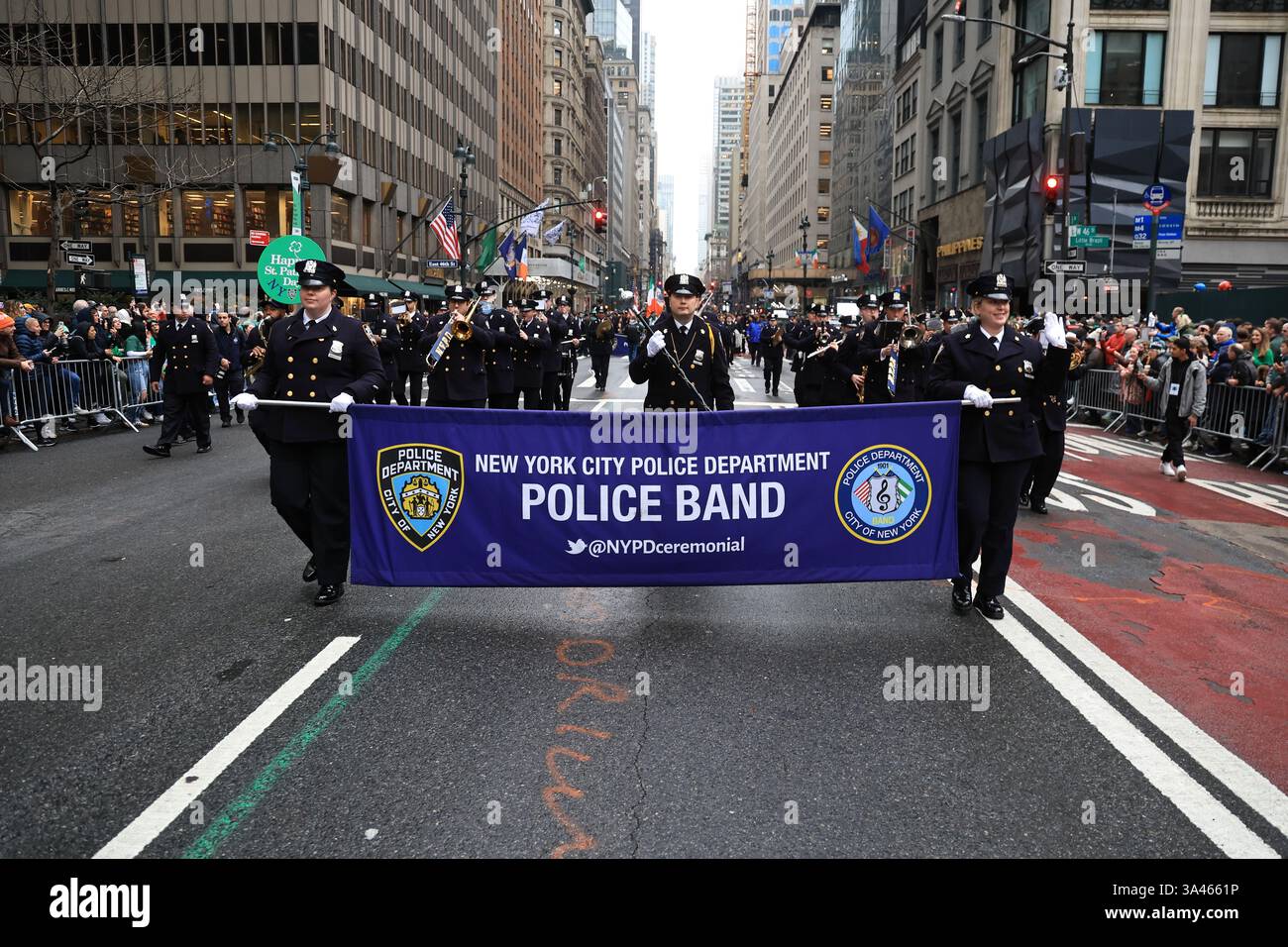 The NYPD Marching Band performs while marching during the St. Patrick's ...