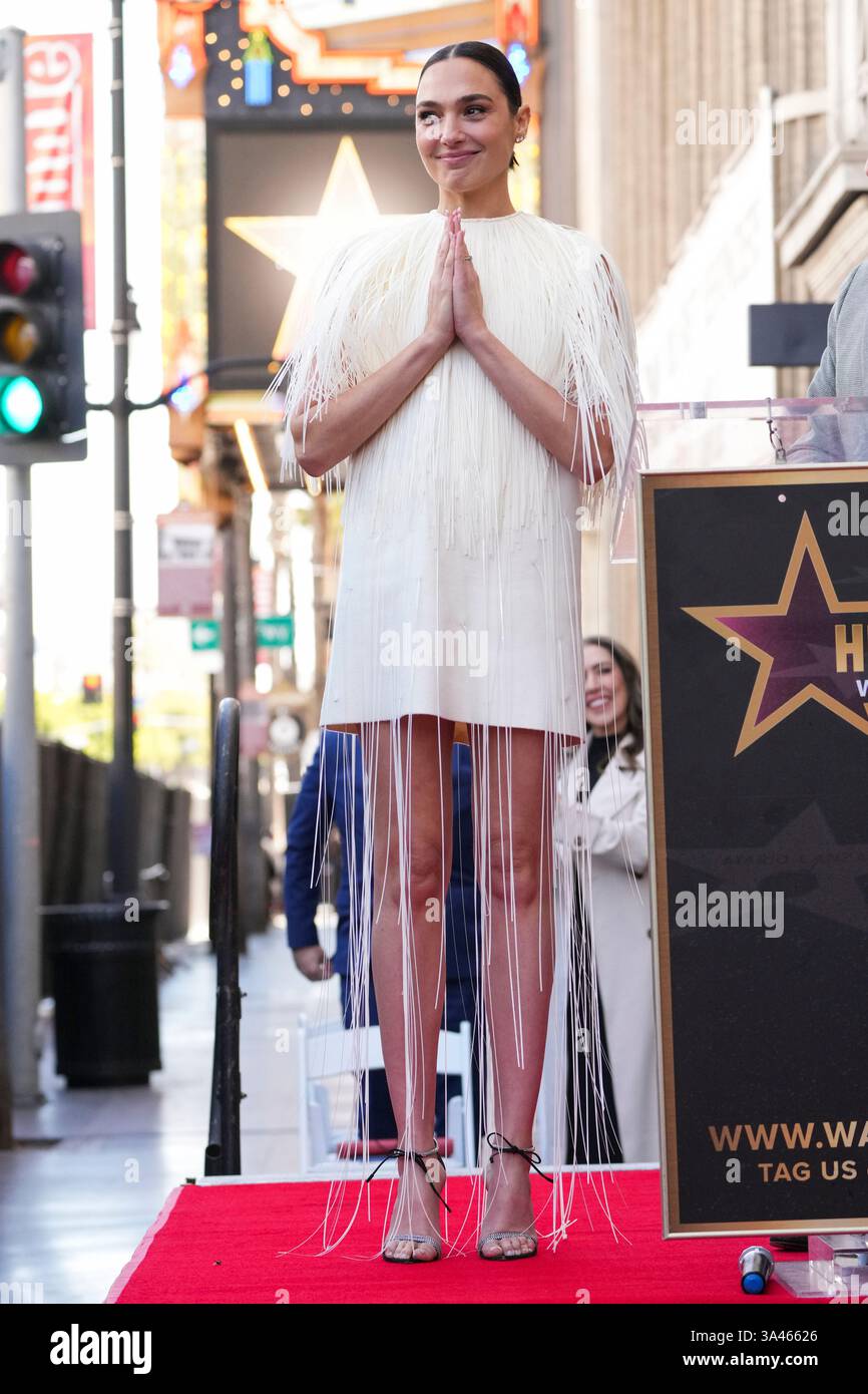 Gal Gadot attends a ceremony honoring her with a star on the Hollywood ...