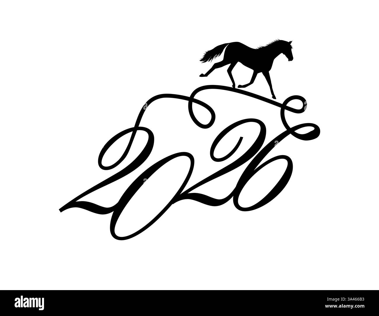 Year 2026 Horse. hand drawing. Not AI, Vector illustrations Stock ...