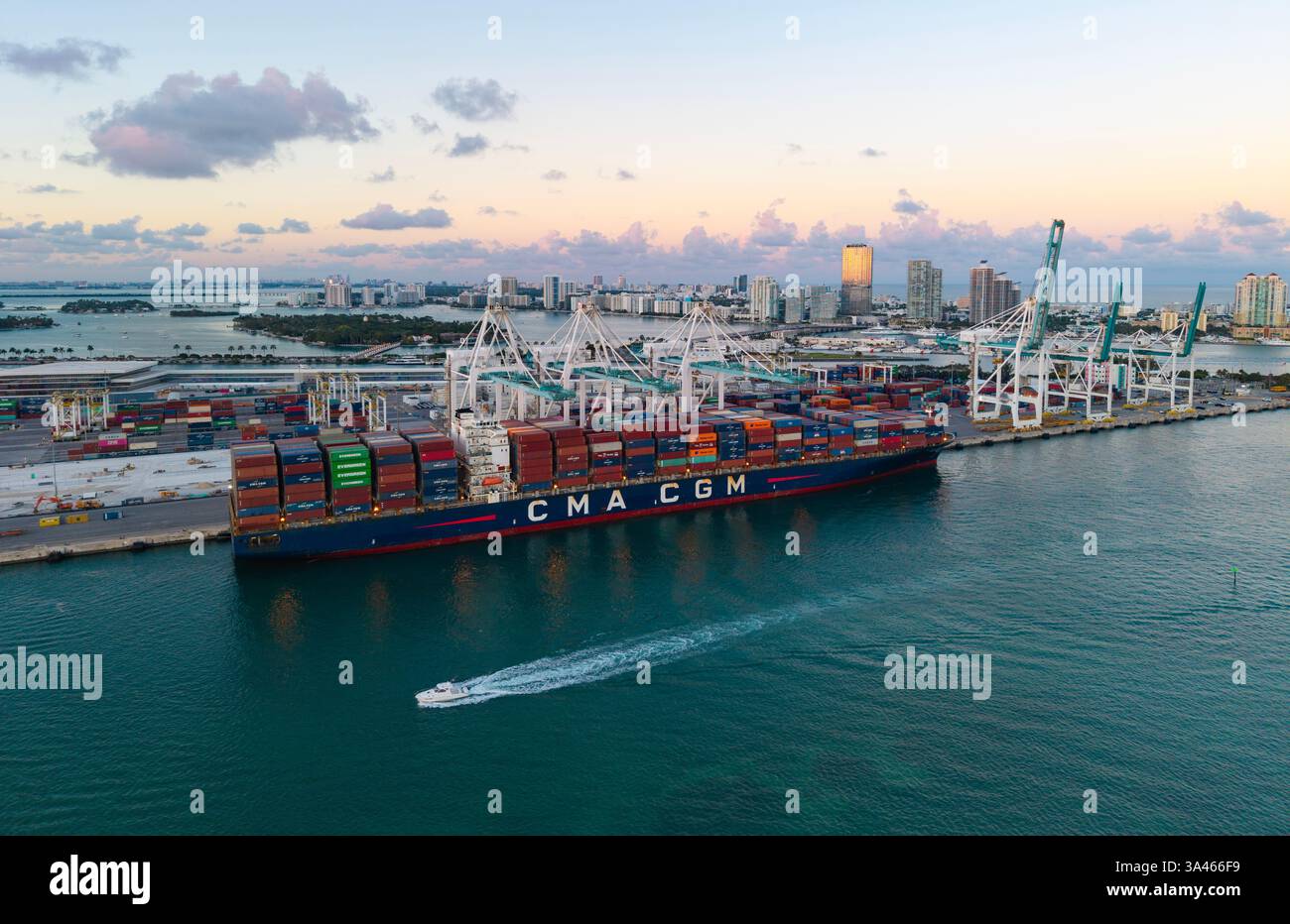 Miami, Florida - February 11, 2025: Aerial Miami port with cargo ...