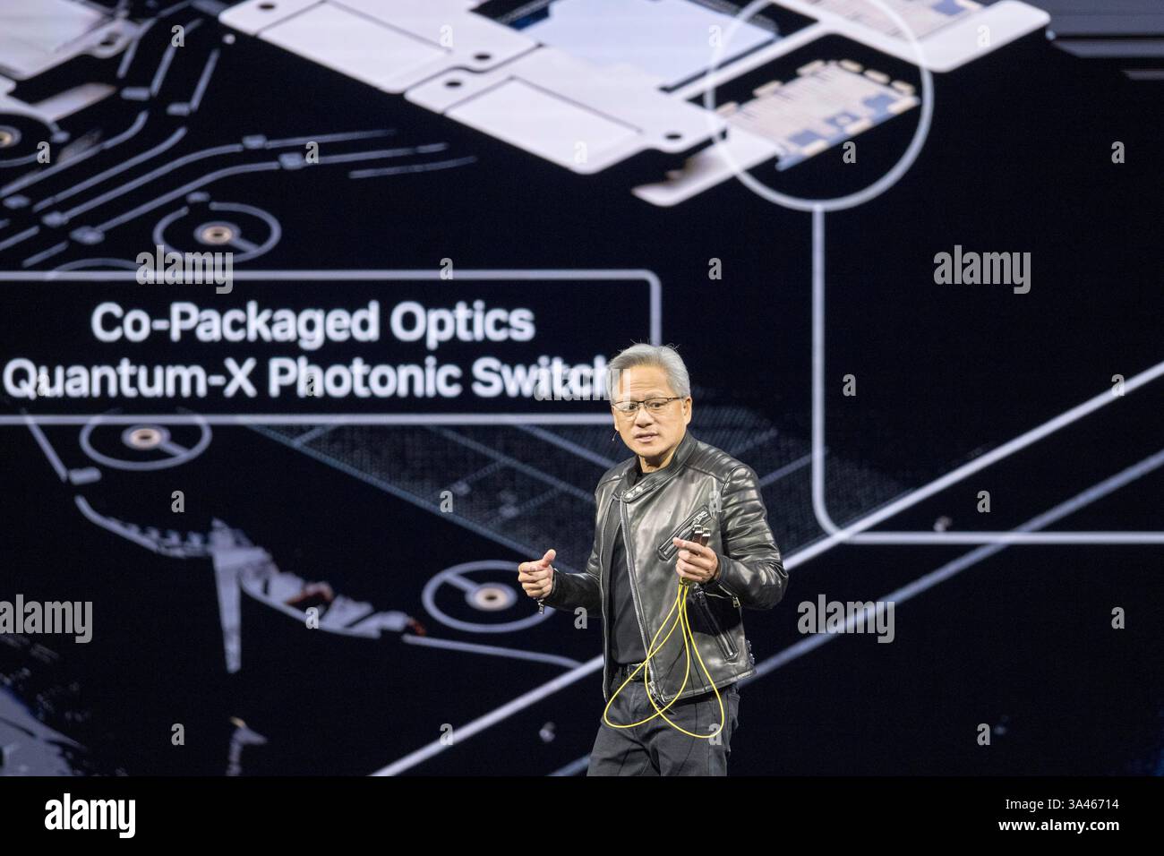 CEO Jensen Huang talks during the keynote address of Nvidia GTC Tuesday, March 18, 2025, in San ...