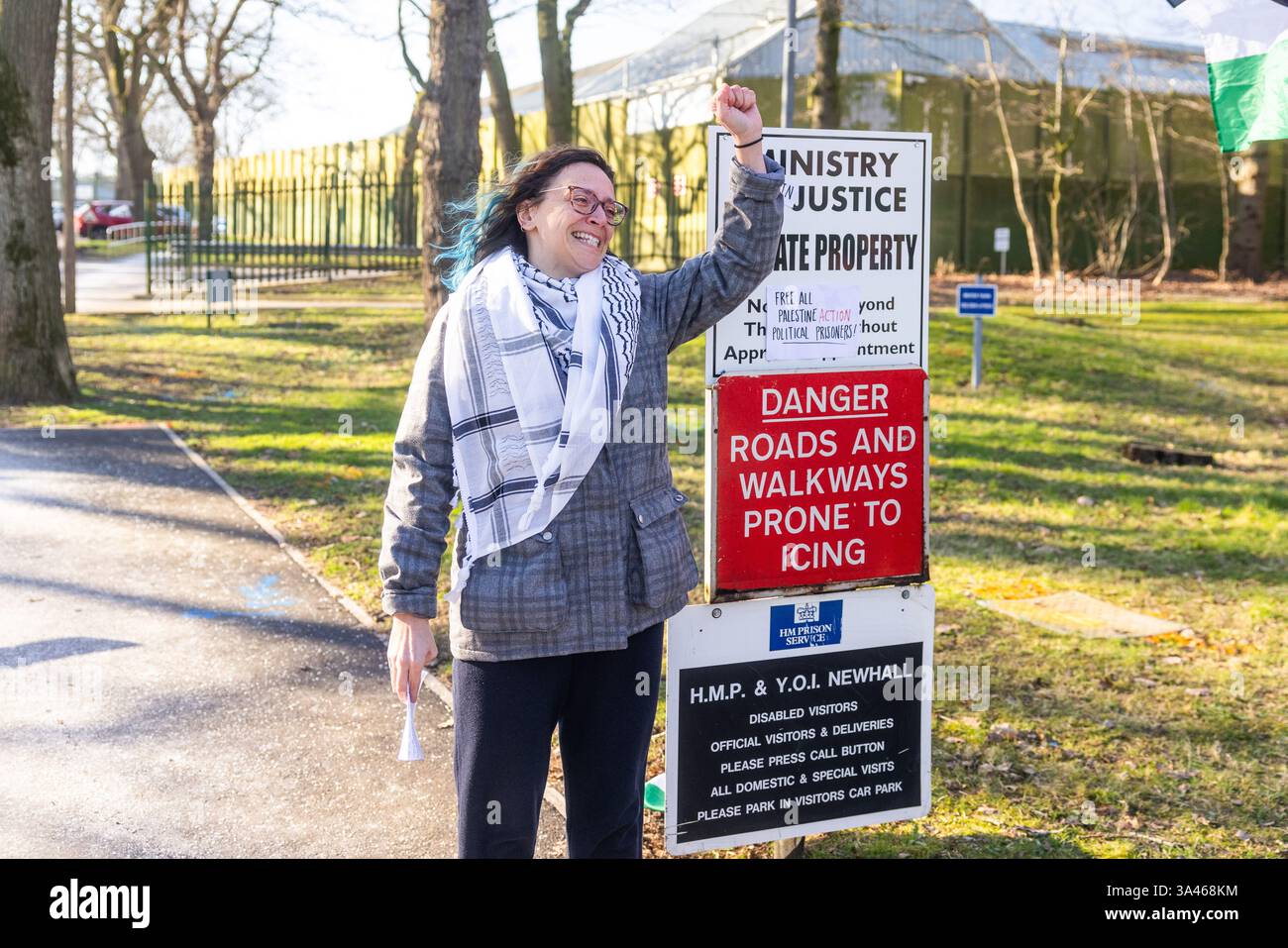 Wakefield, UK. 18 MAR, 2025. Palestine Action prisoner, Francesca gives ...