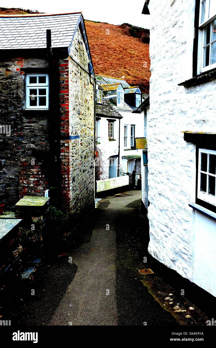 Cornwall stone cottages cobbled street hi-res stock photography and ...
