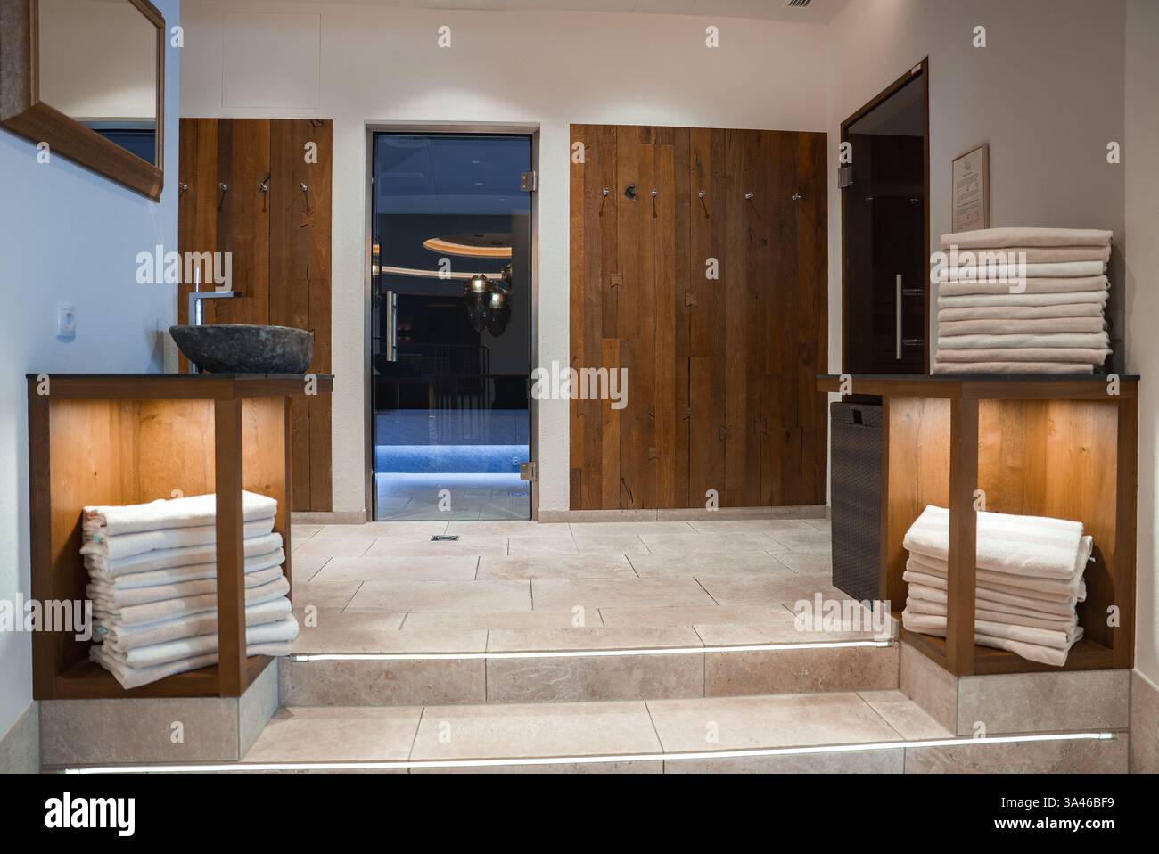 Modern Spa Area with Wooden Accents in Ischgl Luxury Hotel Stock Photo ...