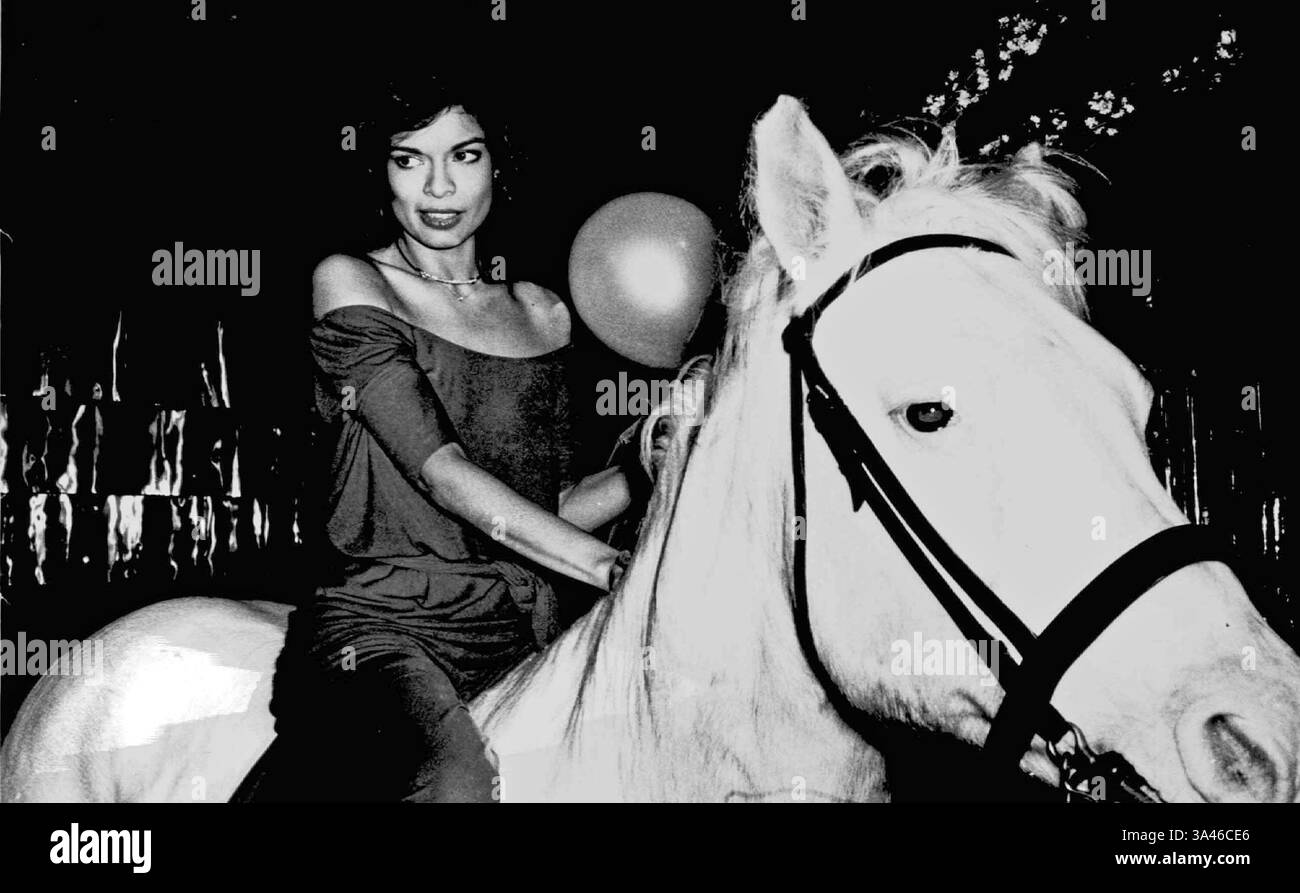 May 2, 1977 - New York, New York, U.S. - BIANCA JAGGER rides a white ...
