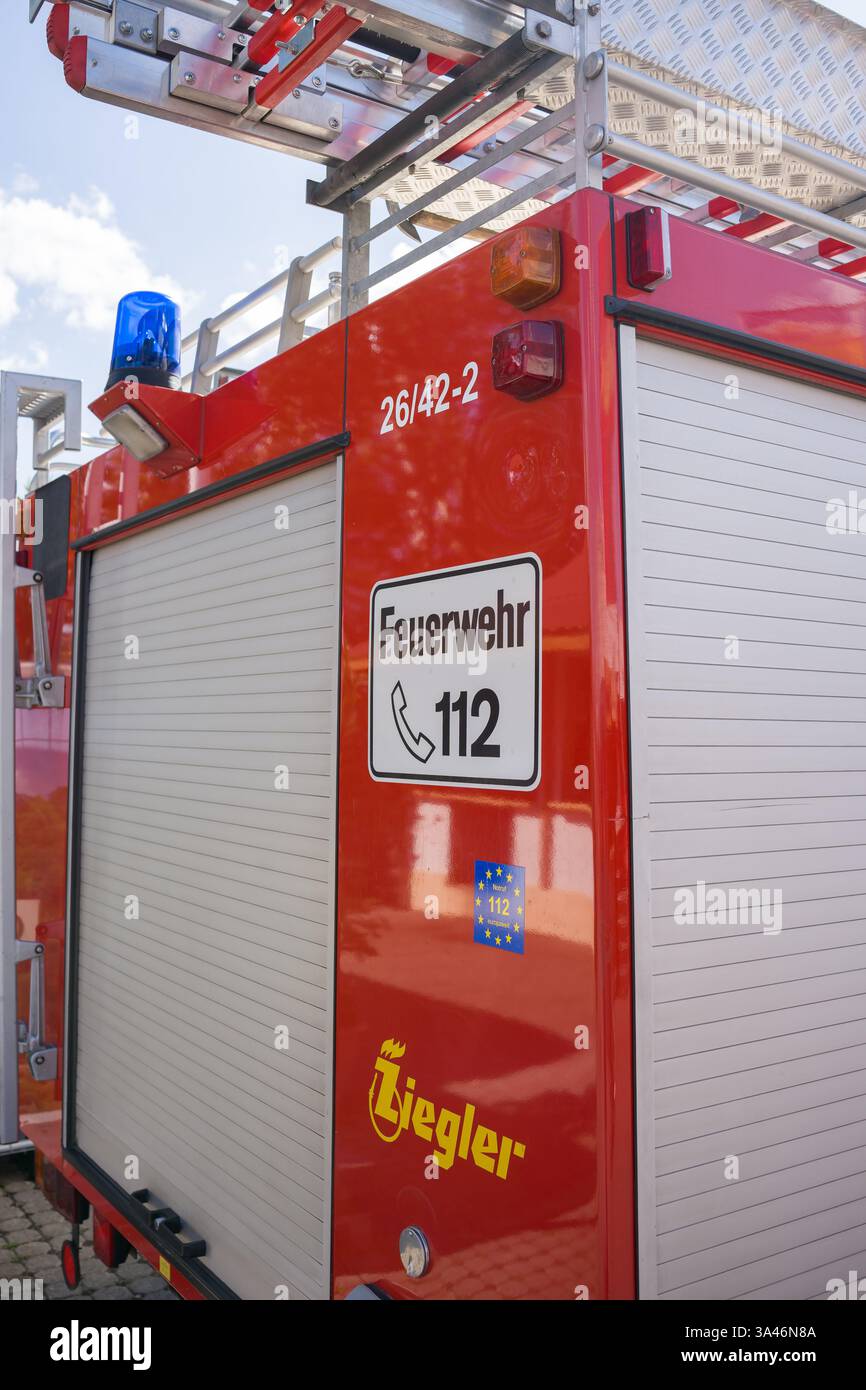 Fire truck. A photo of a fire truck from the rear Stock Photo - Alamy