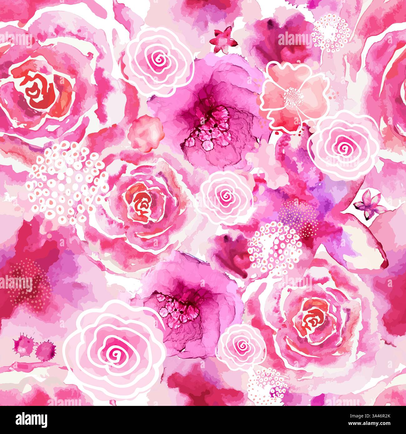 Abstract flower blooming design. Pink Watercolor Flowers Seamless ...