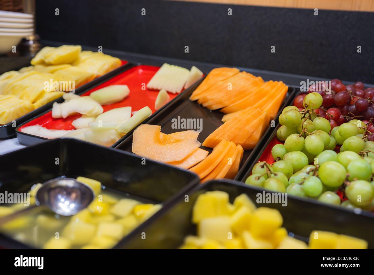 Assorted Fresh Fruits Displayed on Buffet in Luxury Hotel Setting Stock ...