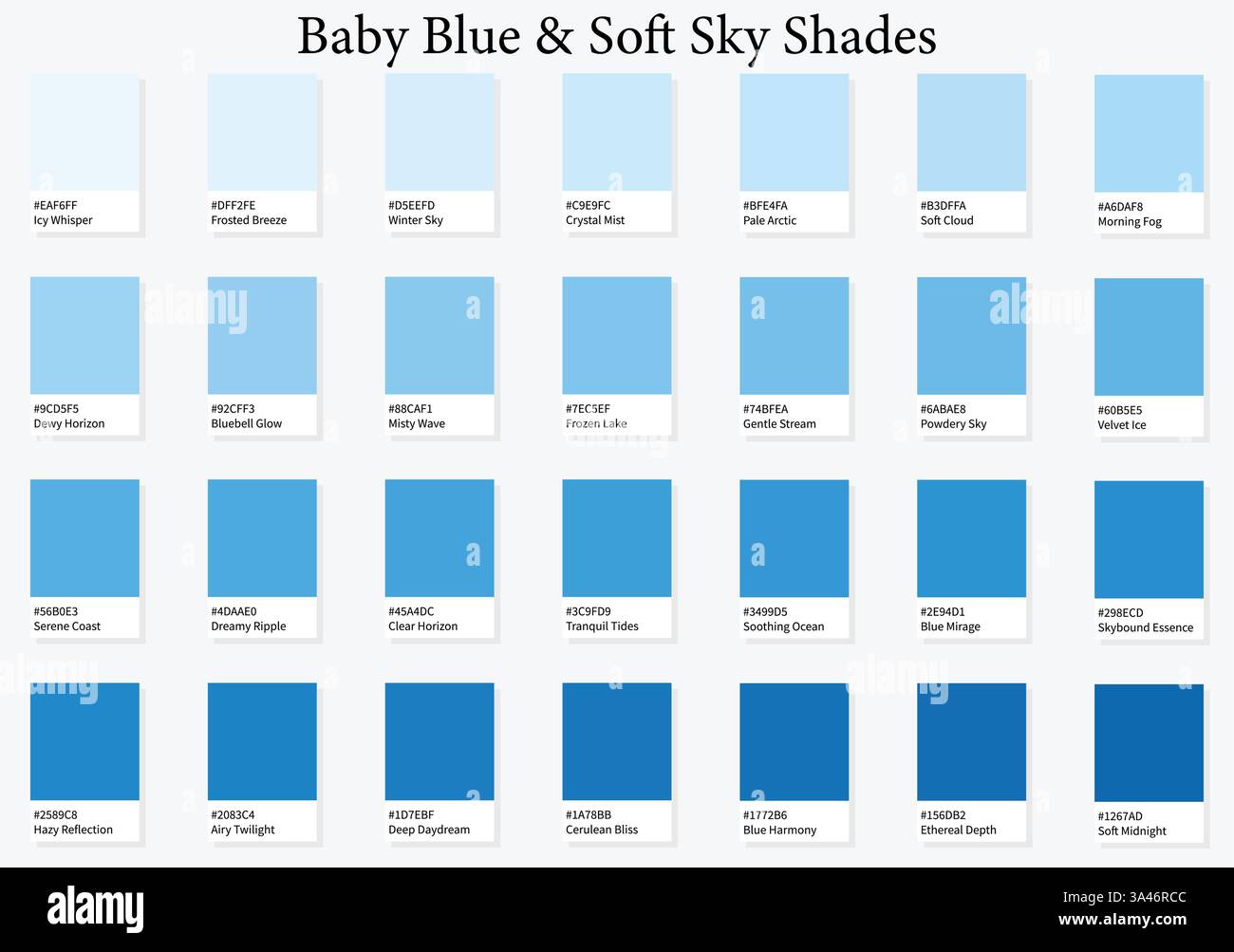Color Palette 28 Baby Blue and Sky Tones - 3d Light Cool Colours - with HEX Codes and Names ...