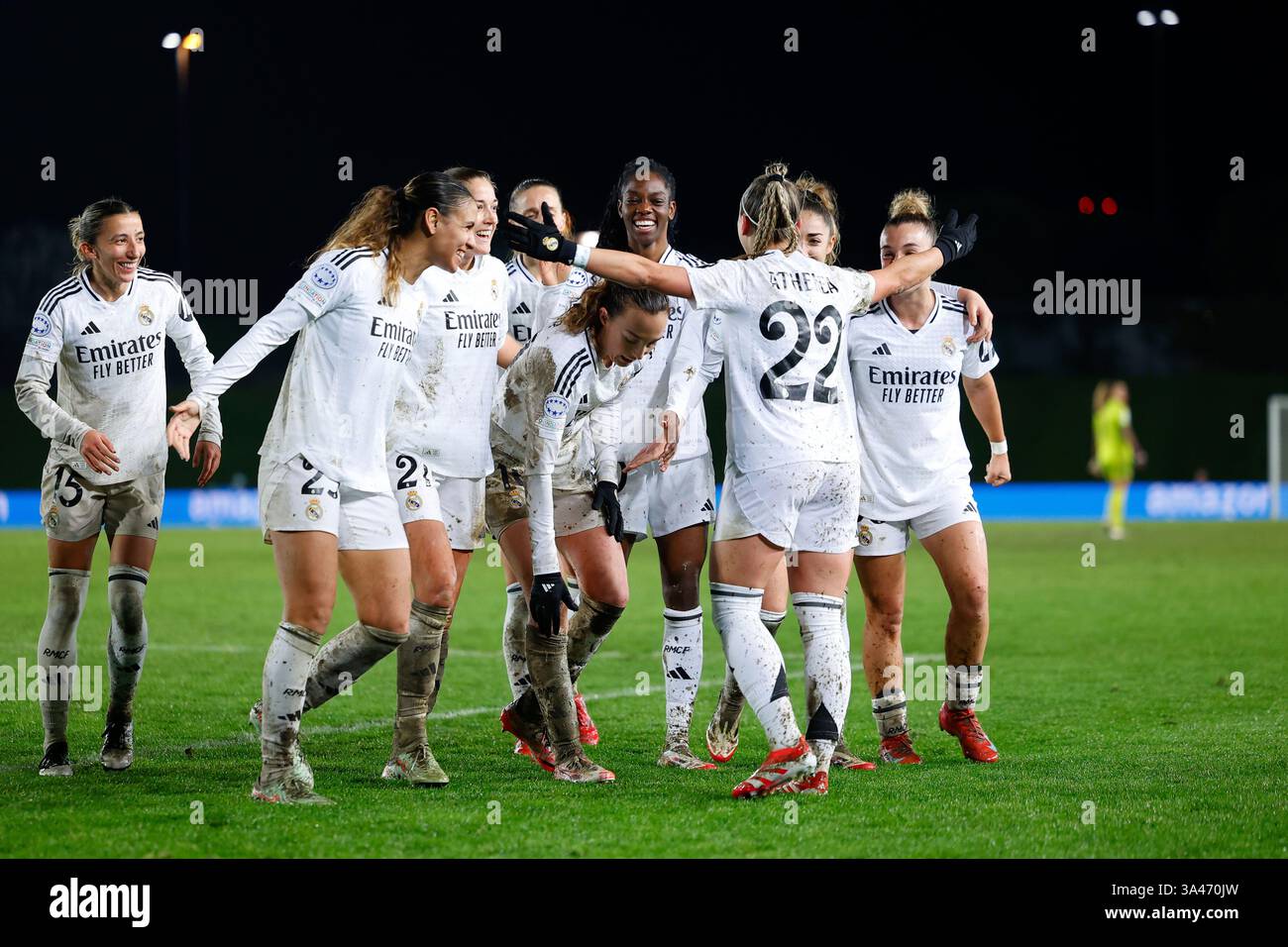 Athenea del Castillo of Real Madrid celebrates a goal with teammates ...