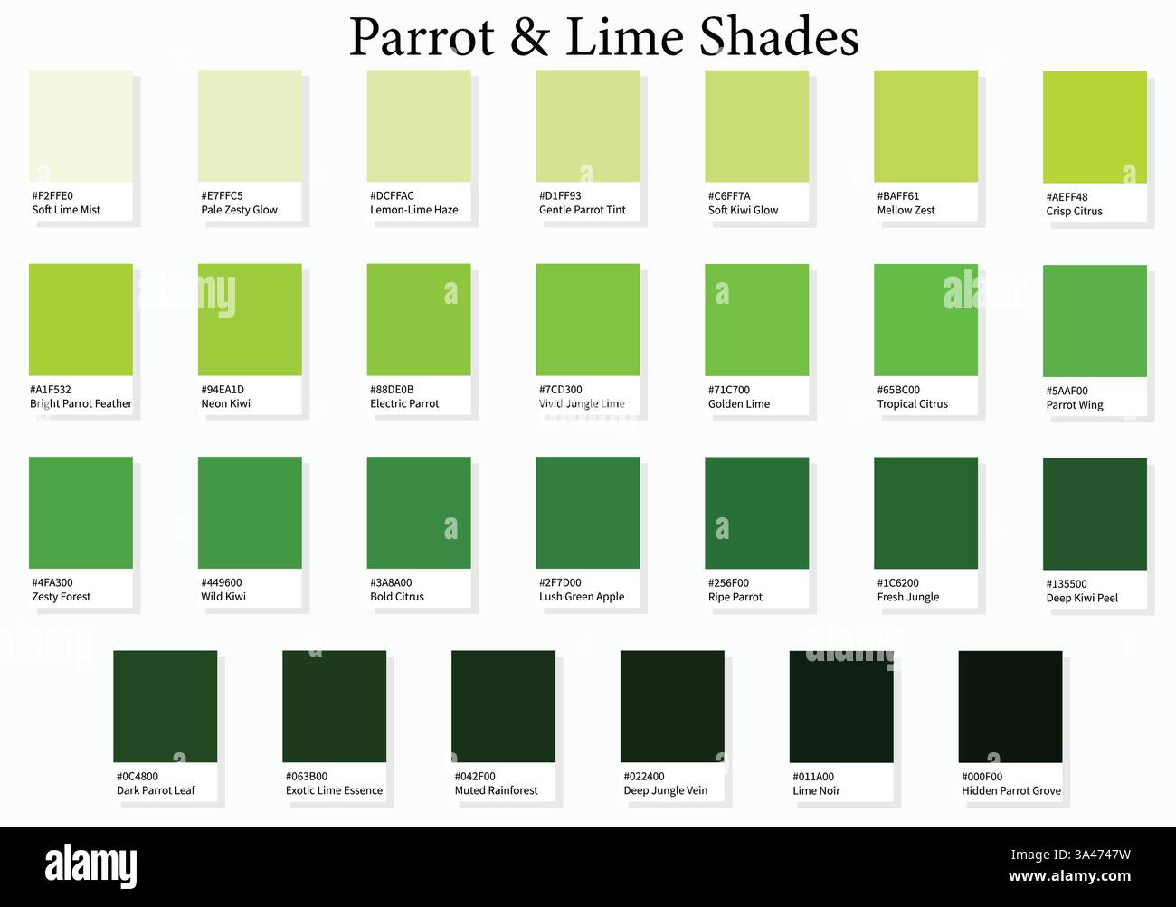 Color Palette 27 Parrot and Lime - 3d Green, Yellow, Cool Light Tones ...