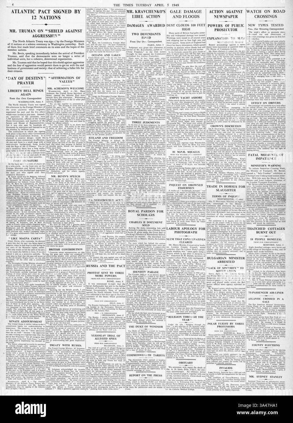 1949 The Times front page reporting the signing of the North Atlantic ...