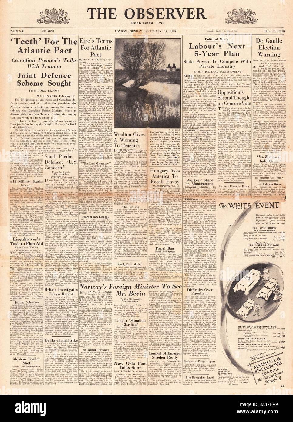 1949 the observer north atlantic treaty pact hi-res stock photography ...