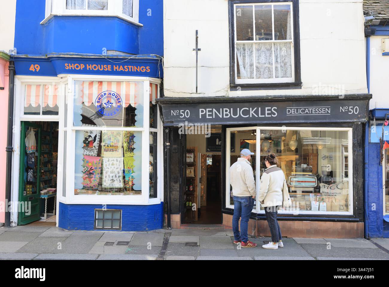 The pretty High Street in Hastings Old Town full of independent shops ...