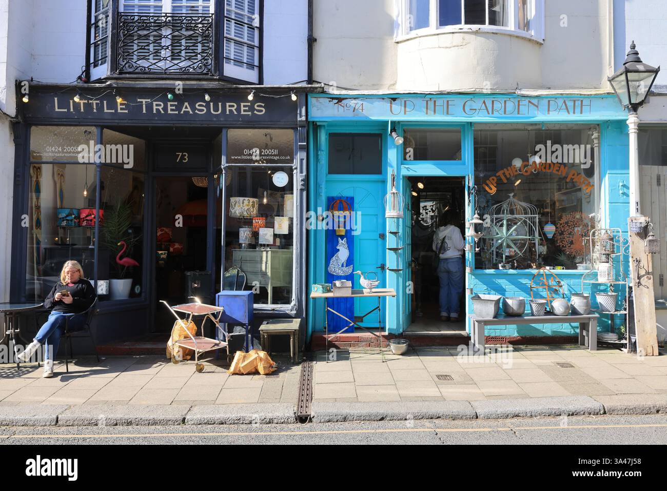 The pretty High Street in Hastings Old Town full of independent shops ...