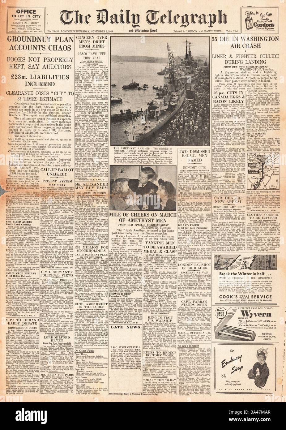 1949 Daily Telegraph front page reporting Tanganyika groundnut scheme ...