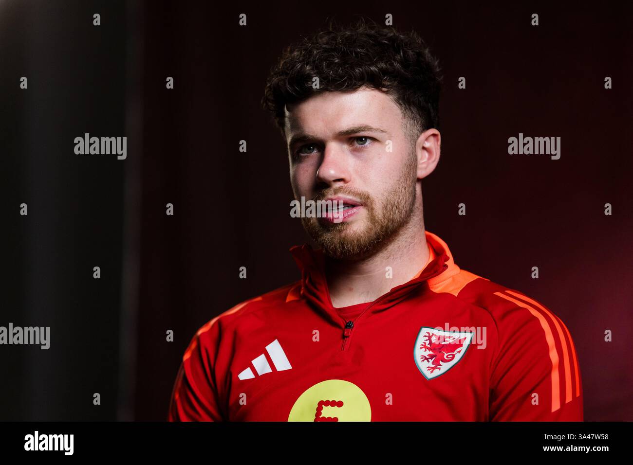 PONTYCLUN, UK. 18th Mar, 2025. Wales' Neco Williams during a media ...