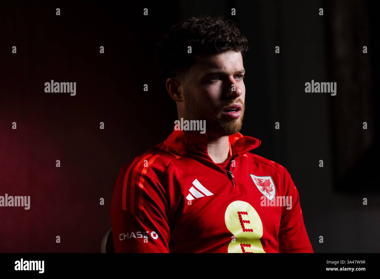 PONTYCLUN, UK. 18th Mar, 2025. Wales' Neco Williams during a media ...